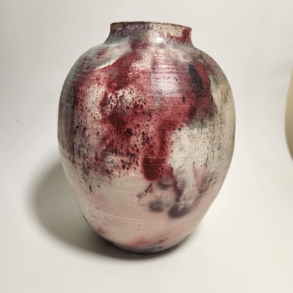 Art | Pit Fired Raku Artist Signed Castiglione Clay Vase Red Grey Black ...